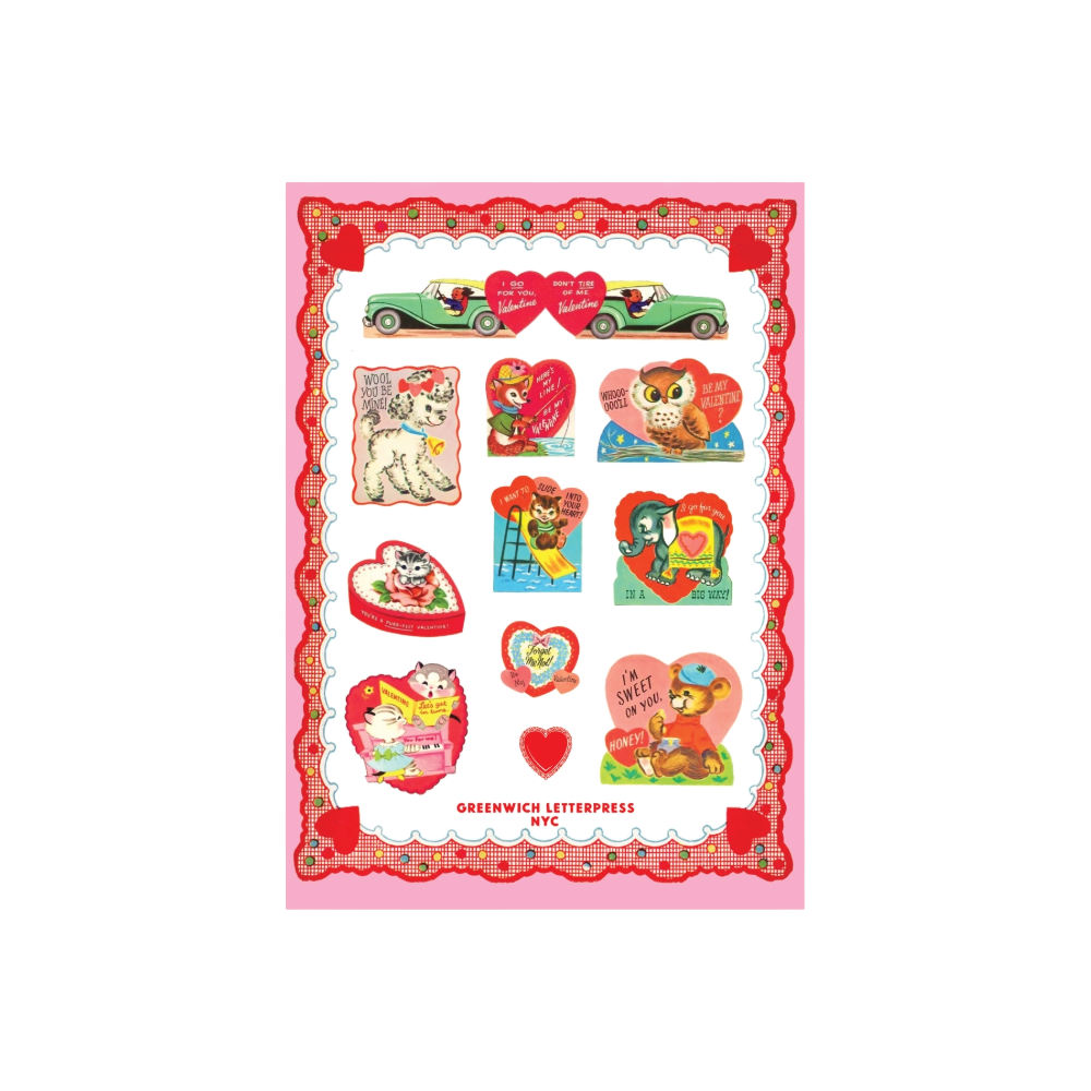 Greenwich Letterpress Retro Valentine's Sticker Sheet | Acorn Toy Shop